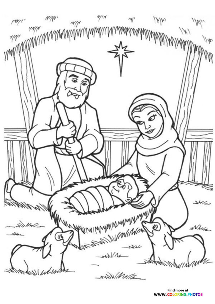 Advent baby Jesus with Mary and Joseph - Coloring Pages for kids