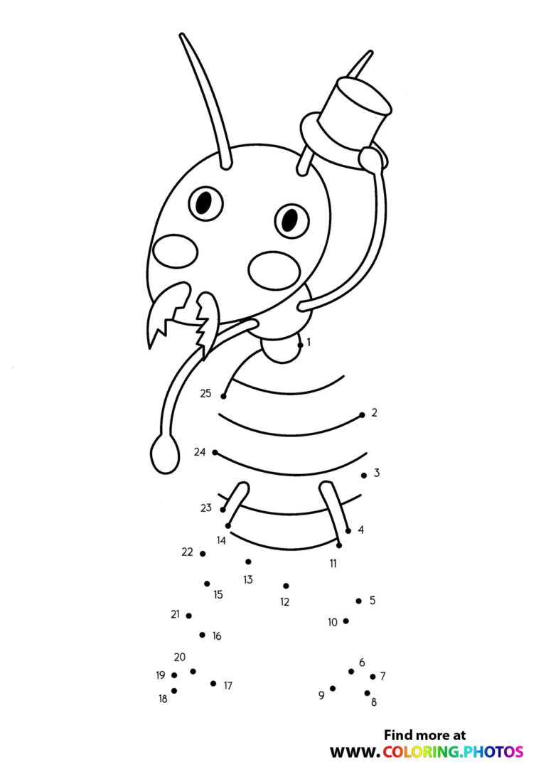Ant with a hat dot the dots - Coloring Pages for kids