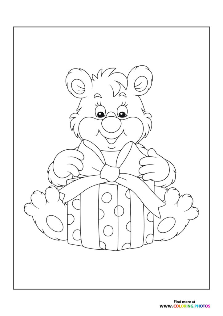 Bear with present - Coloring Pages for kids