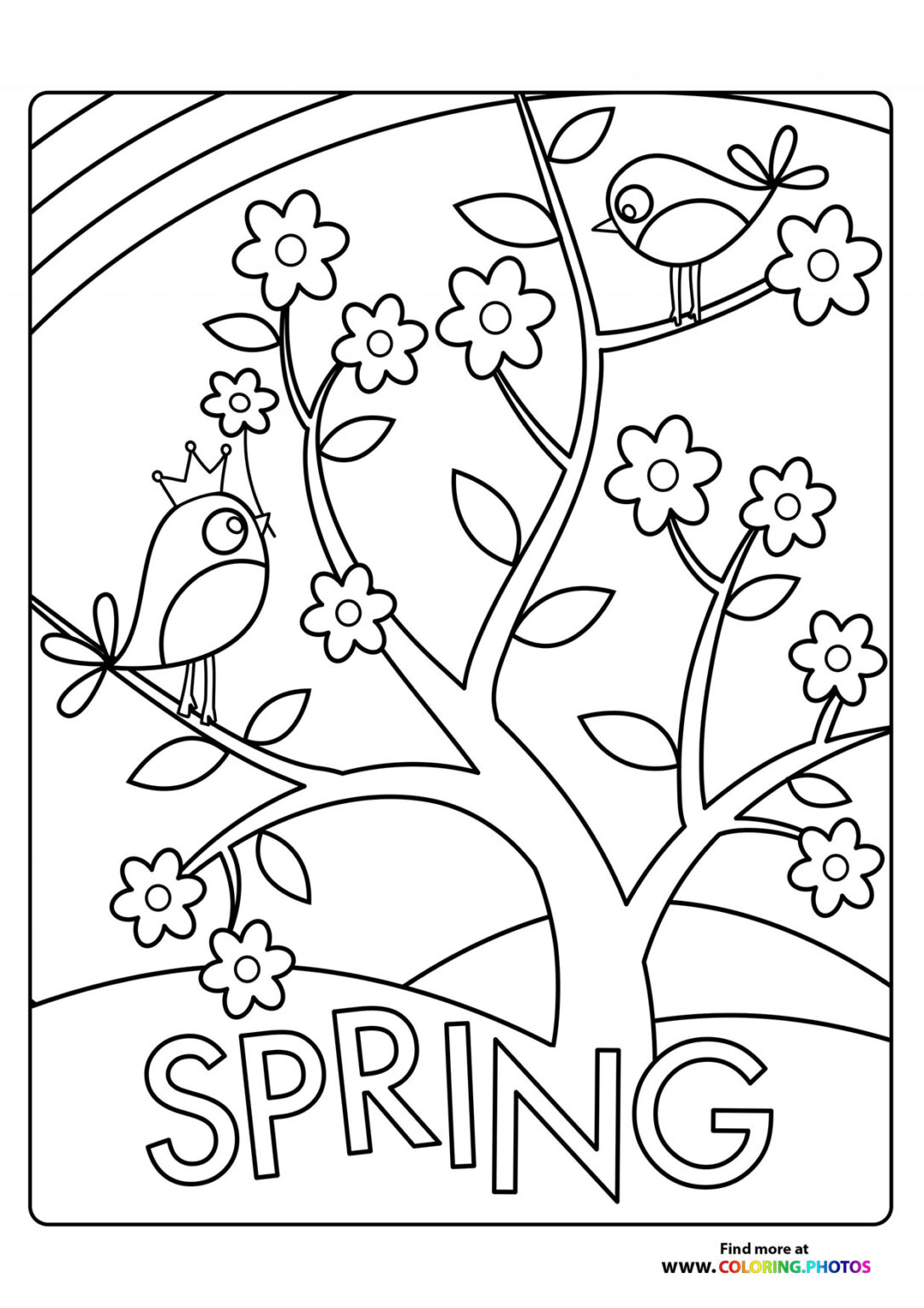 Bird on a tree in spring - Coloring Pages for kids