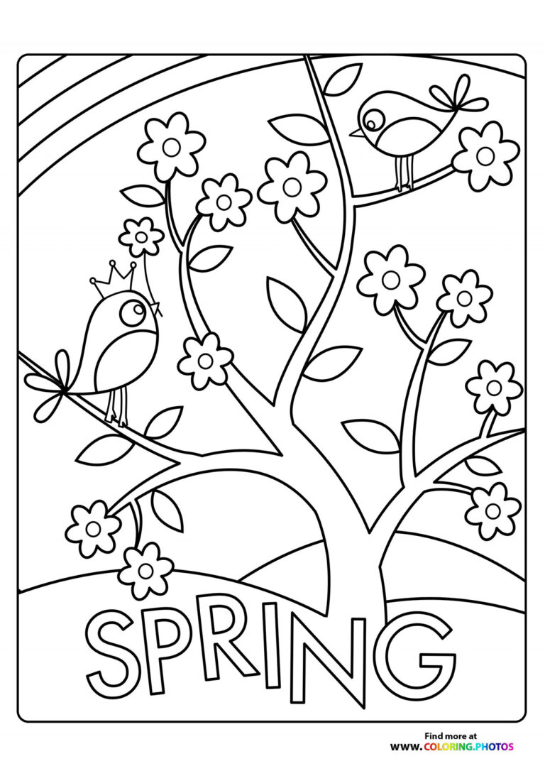 Bird on a tree in spring - Coloring Pages for kids