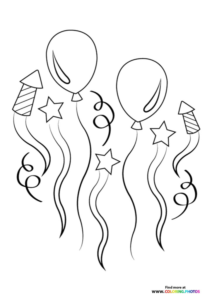 Happy Birthday ballons and fireworks - Coloring Pages for kids