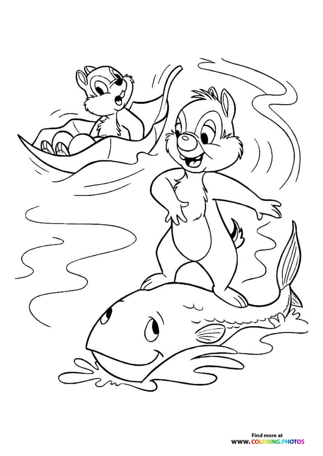 Chip n Dale on water - Coloring Pages for kids