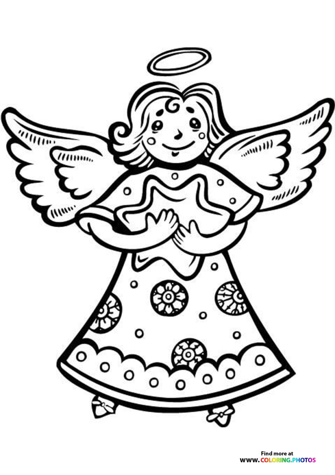 Christmas angel with a star - Coloring Pages for kids