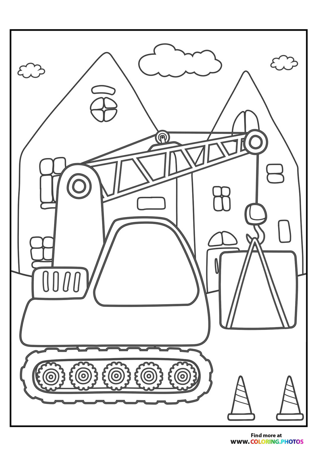 Excavator on construction site - Coloring Pages for kids