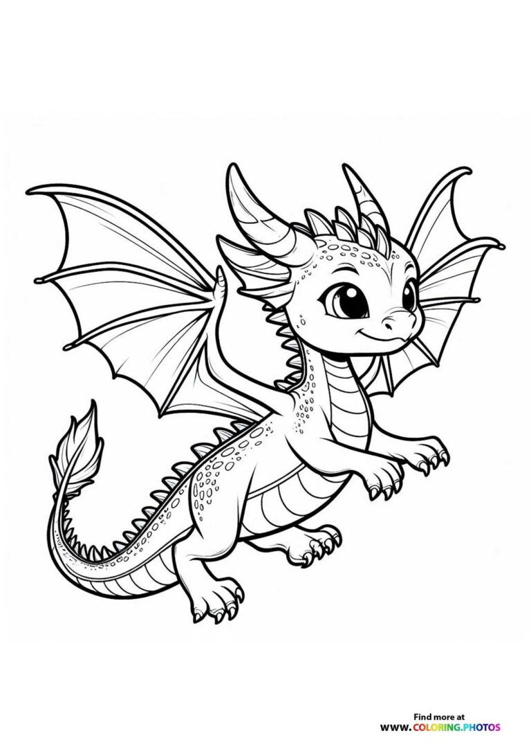 Cute Dragon flying - Coloring Pages for kids