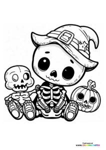 Cute Halloween skeleton - Coloring Pages for kids