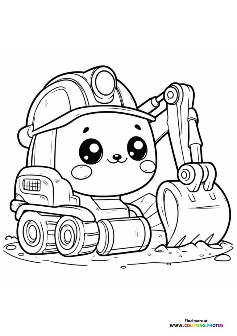 Cute little digger with helmet - Coloring Pages for kids