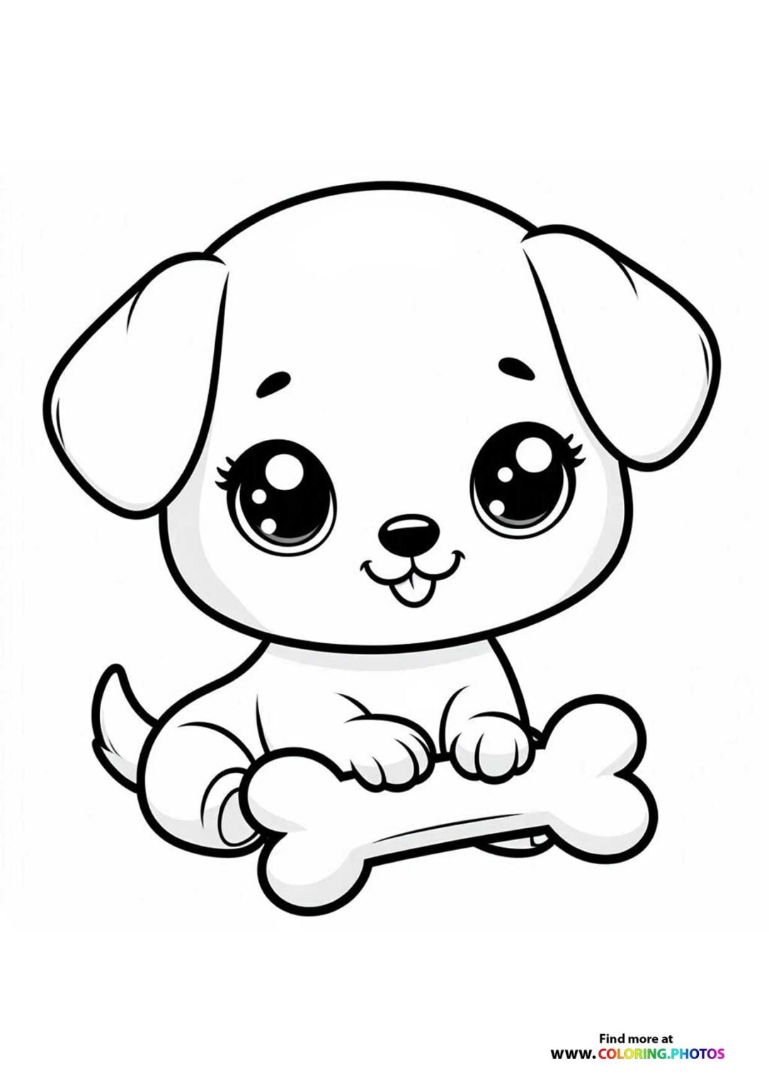 Cute little puppy with a bone - Coloring Pages for kids