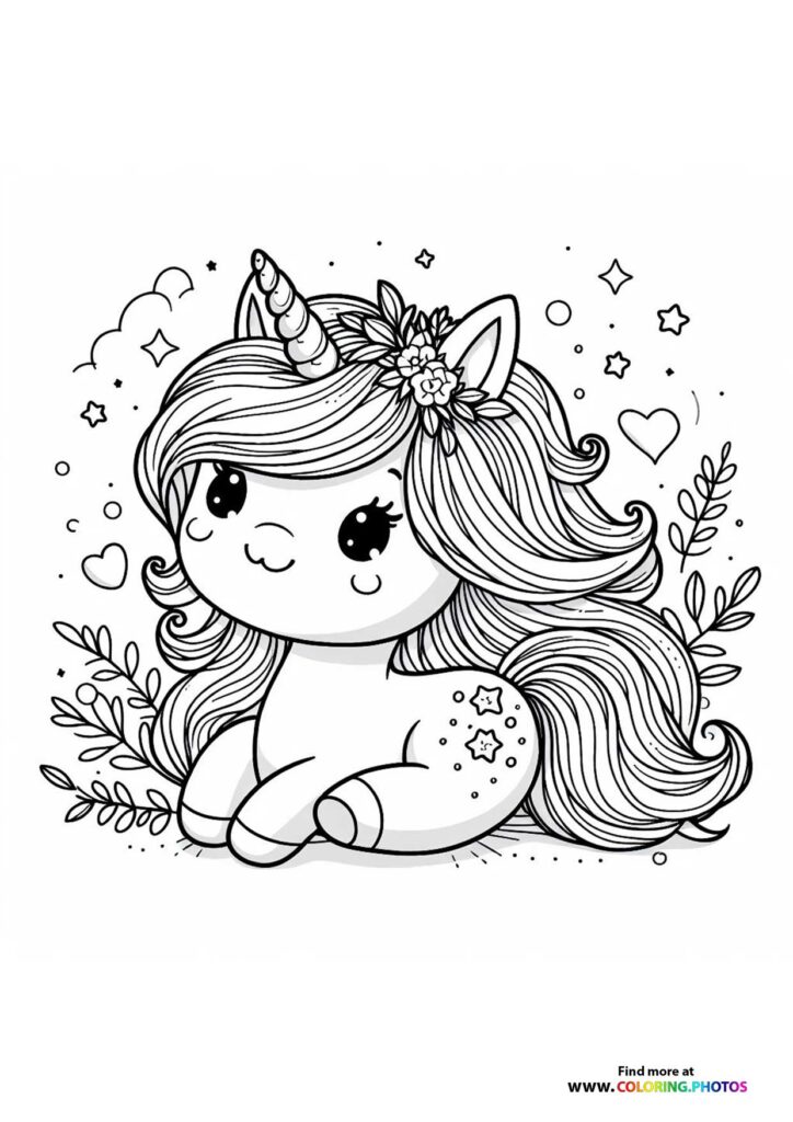 Cute little unicorn resting - Coloring Pages for kids