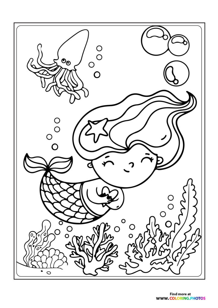 Cute mermaid swimming - Coloring Pages for kids