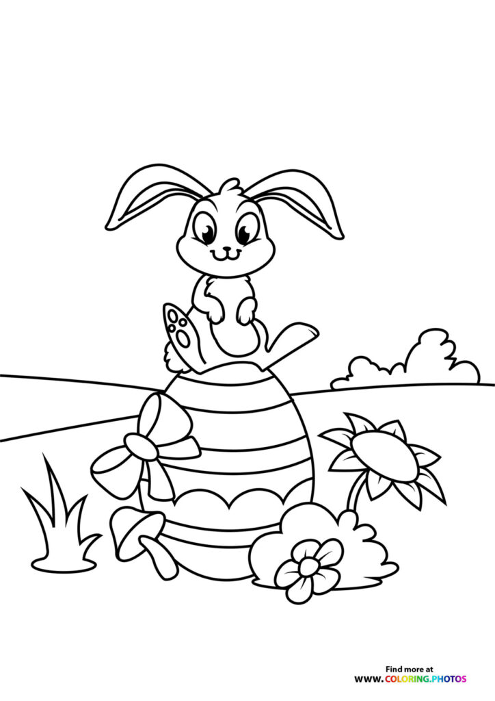 Easter bunny hiding behind egg - Coloring Pages for kids