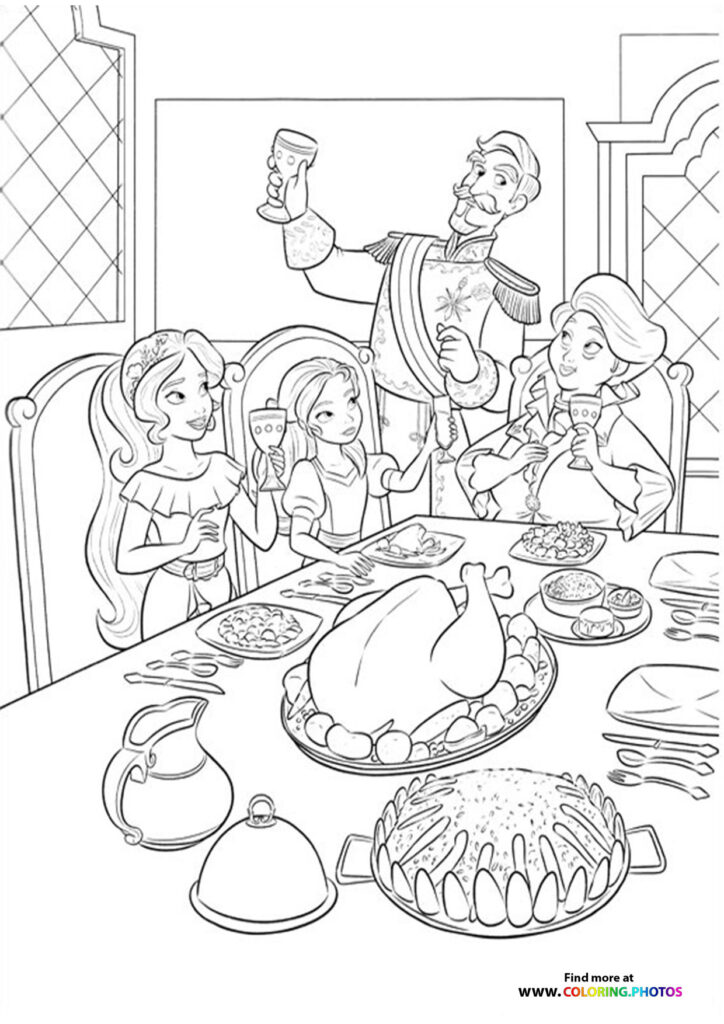 Elena Thanksgiving day family dinner - Coloring Pages for kids