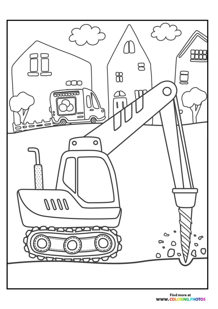 Excavator on construction site - Coloring Pages for kids