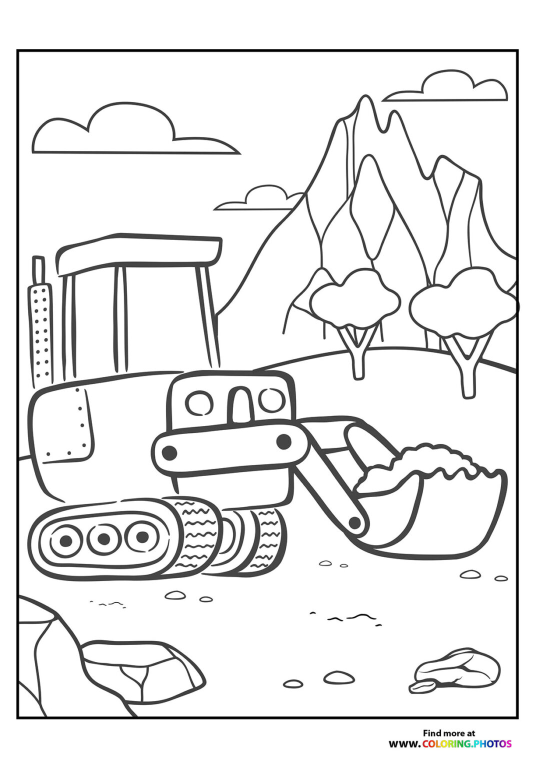 Excavator on construction site - Coloring Pages for kids