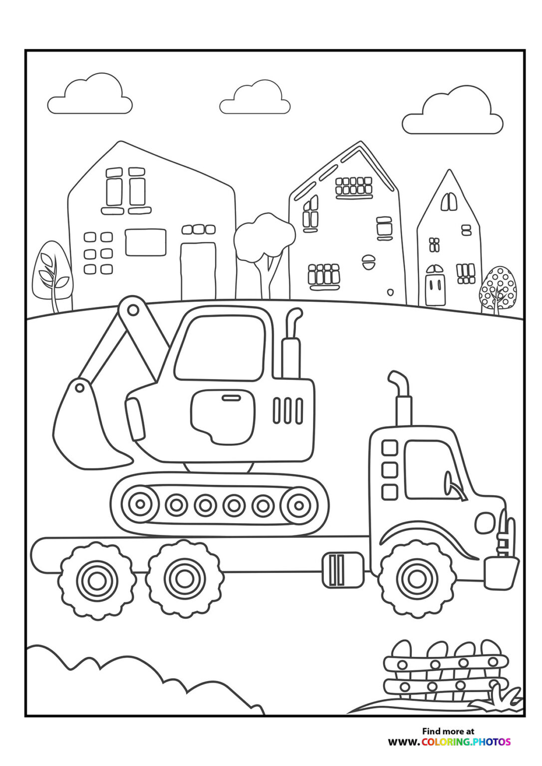 Excavator on construction site - Coloring Pages for kids