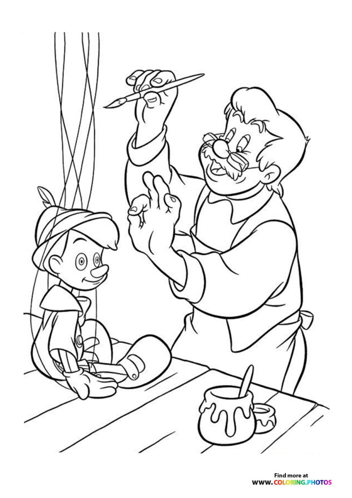 Gepeto making Pinocchio - Coloring Pages for kids