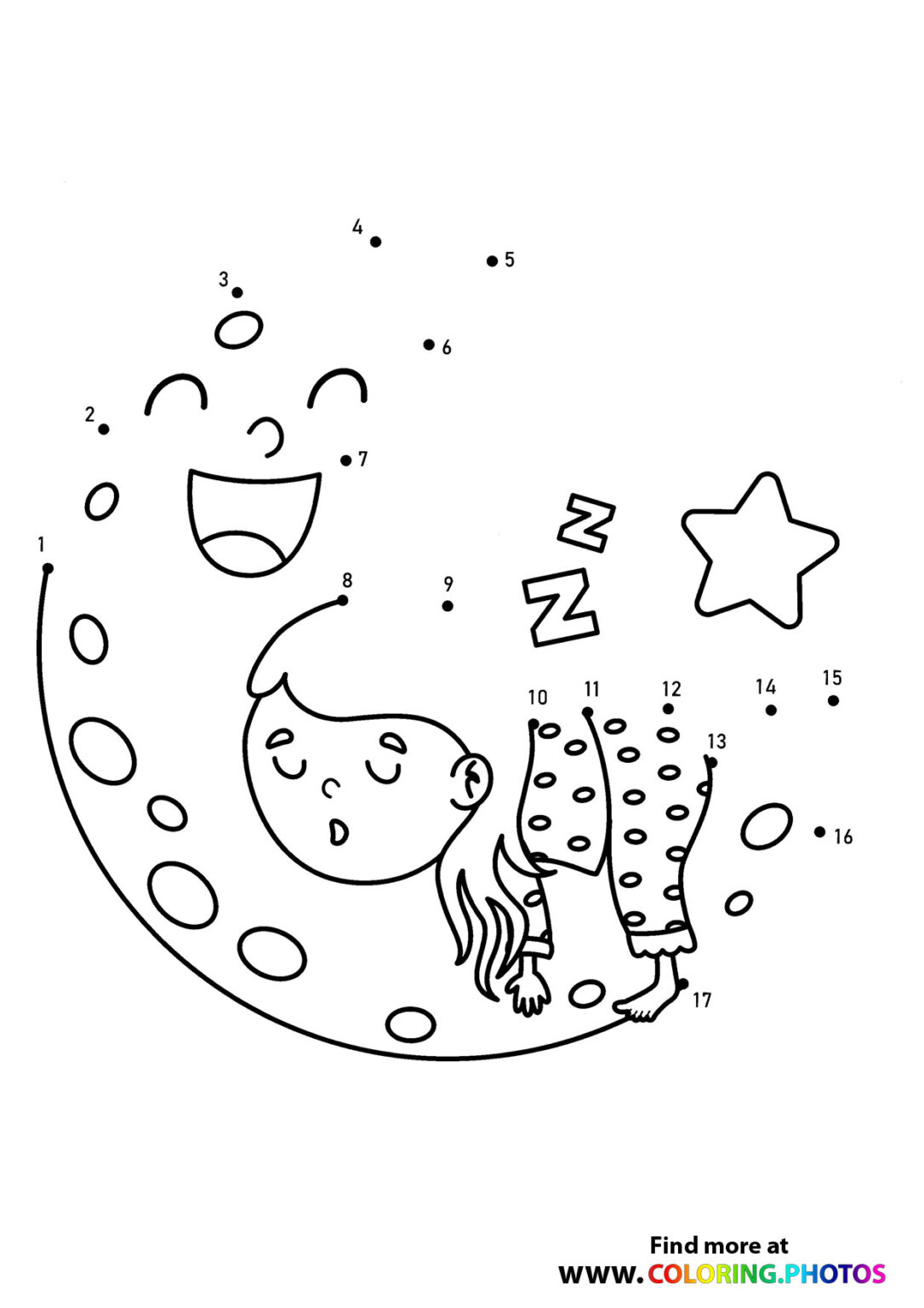 Girl sleeping dot the dots - Coloring Pages for kids