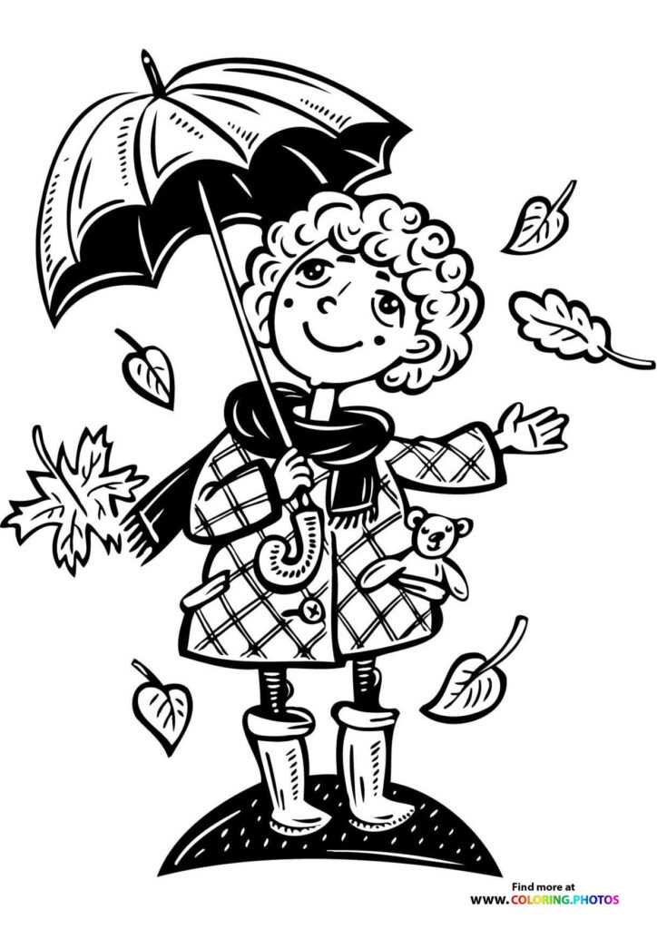 Girl with umbrella - Coloring Pages for kids