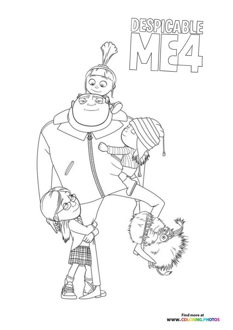 Gru with his kids Despicable me 4 - Coloring Pages for kids