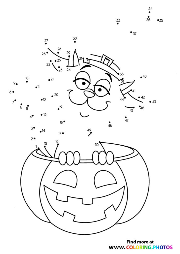 Halloween cat dot the dots - Coloring Pages for kids