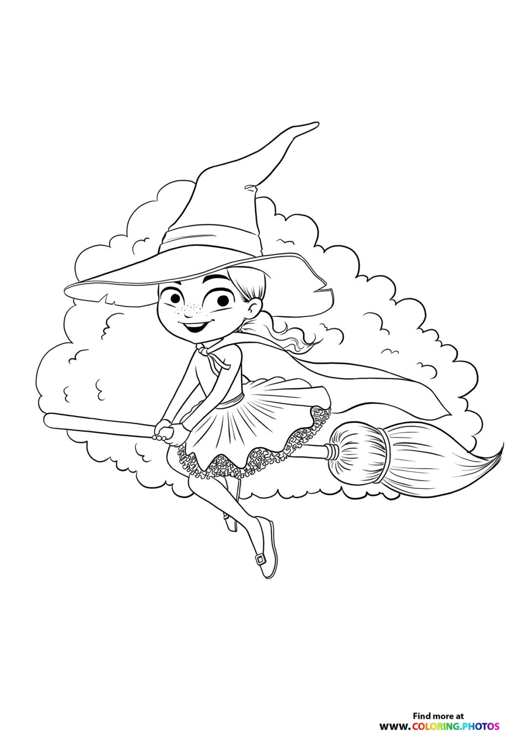 Halloween witch flying on a broom - Coloring Pages for kids