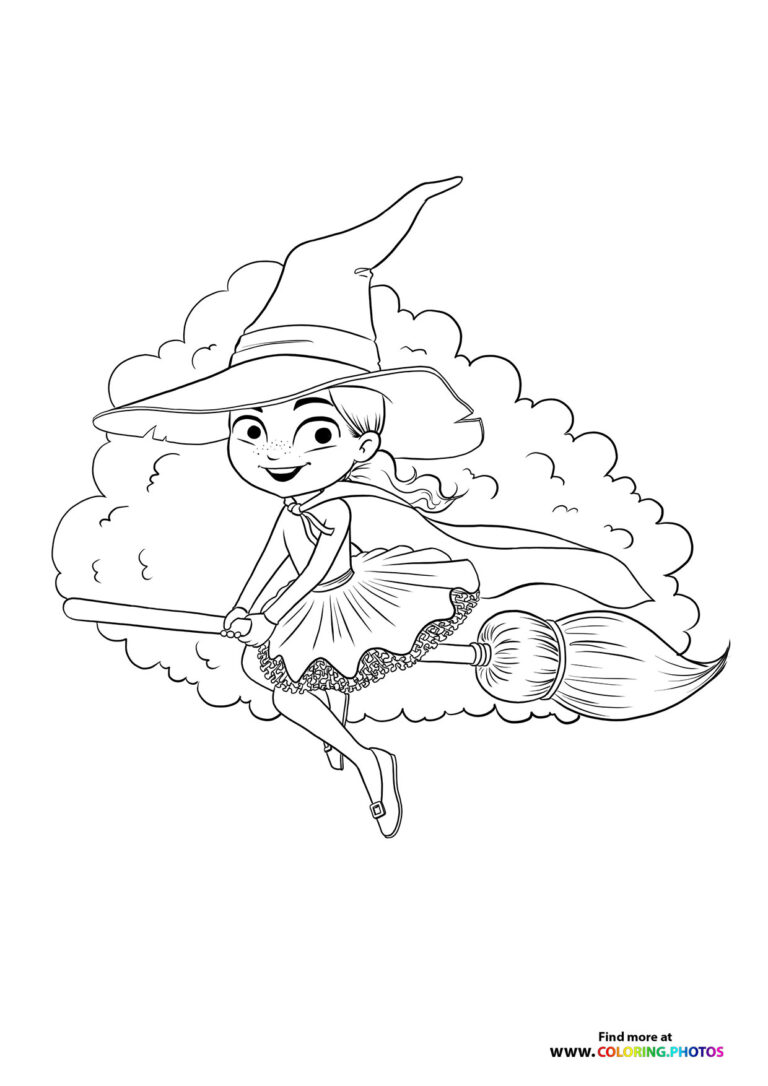 Halloween witch flying on a broom - Coloring Pages for kids