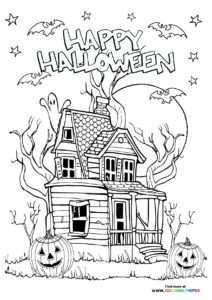 Halloween haunted house - Coloring Pages for kids