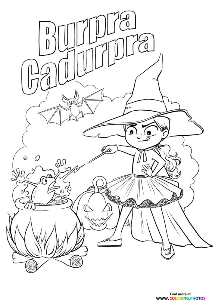 Halloween witch using magic - Coloring Pages for kids