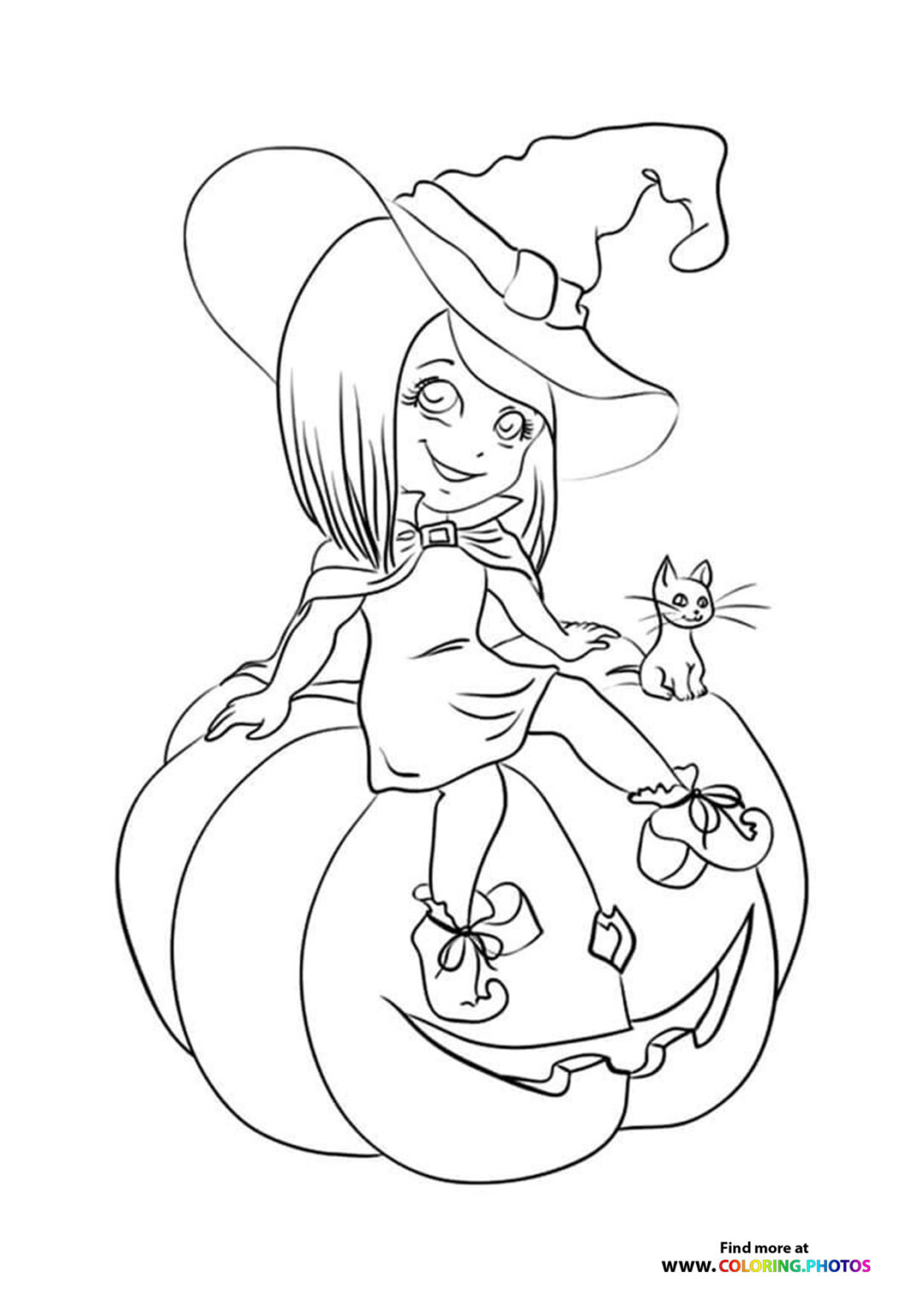 Halloween witch flying on a broom - Coloring Pages for kids