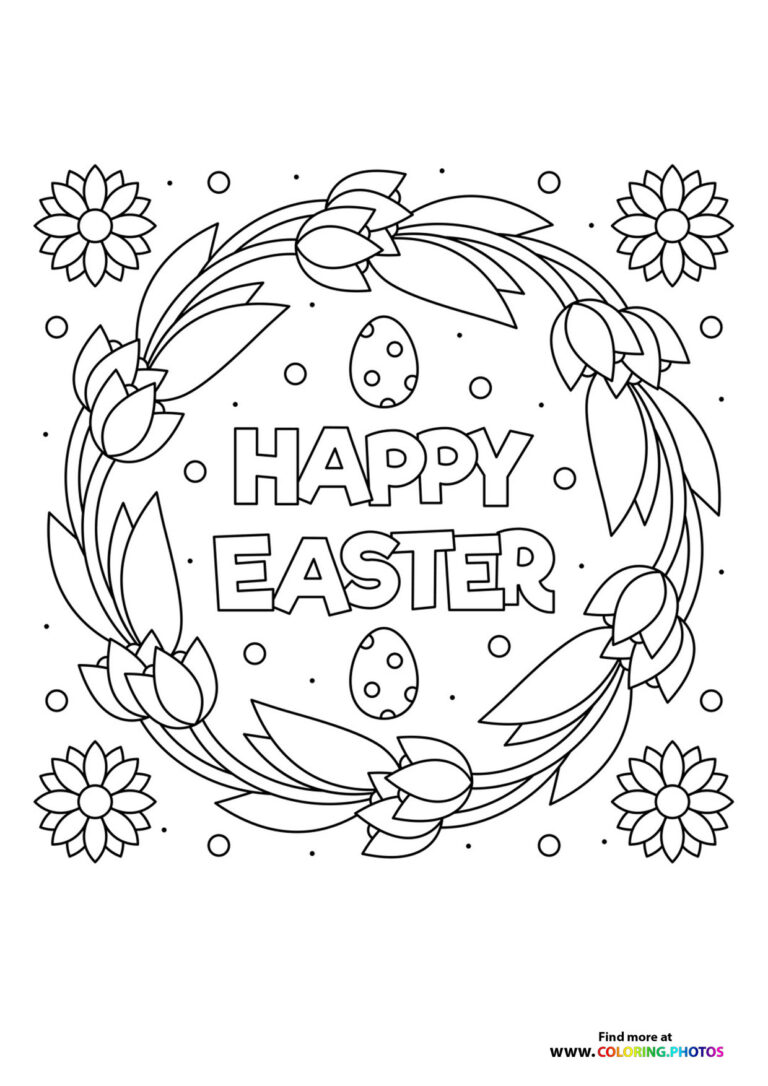 Happy Easter wreath - Coloring Pages for kids
