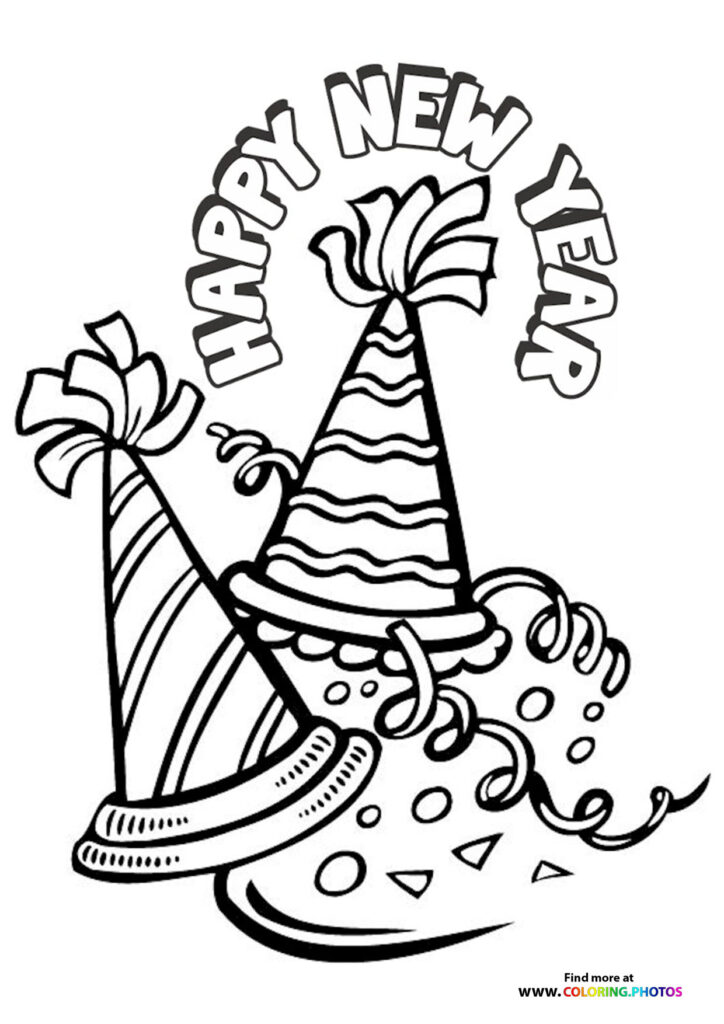 Happy New Year party hats - Coloring Pages for kids