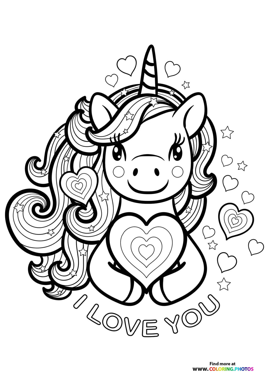 Unicorn with valentines card - Coloring Pages for kids