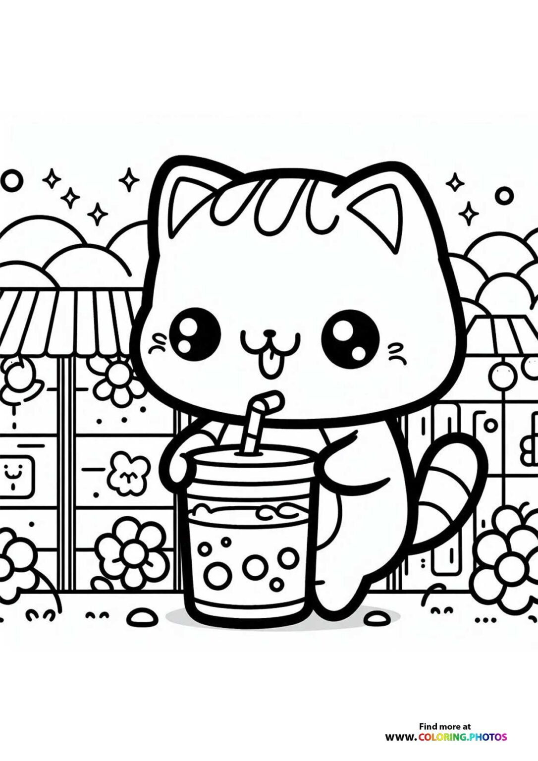 Kawaii cute cat - Coloring Pages for kids