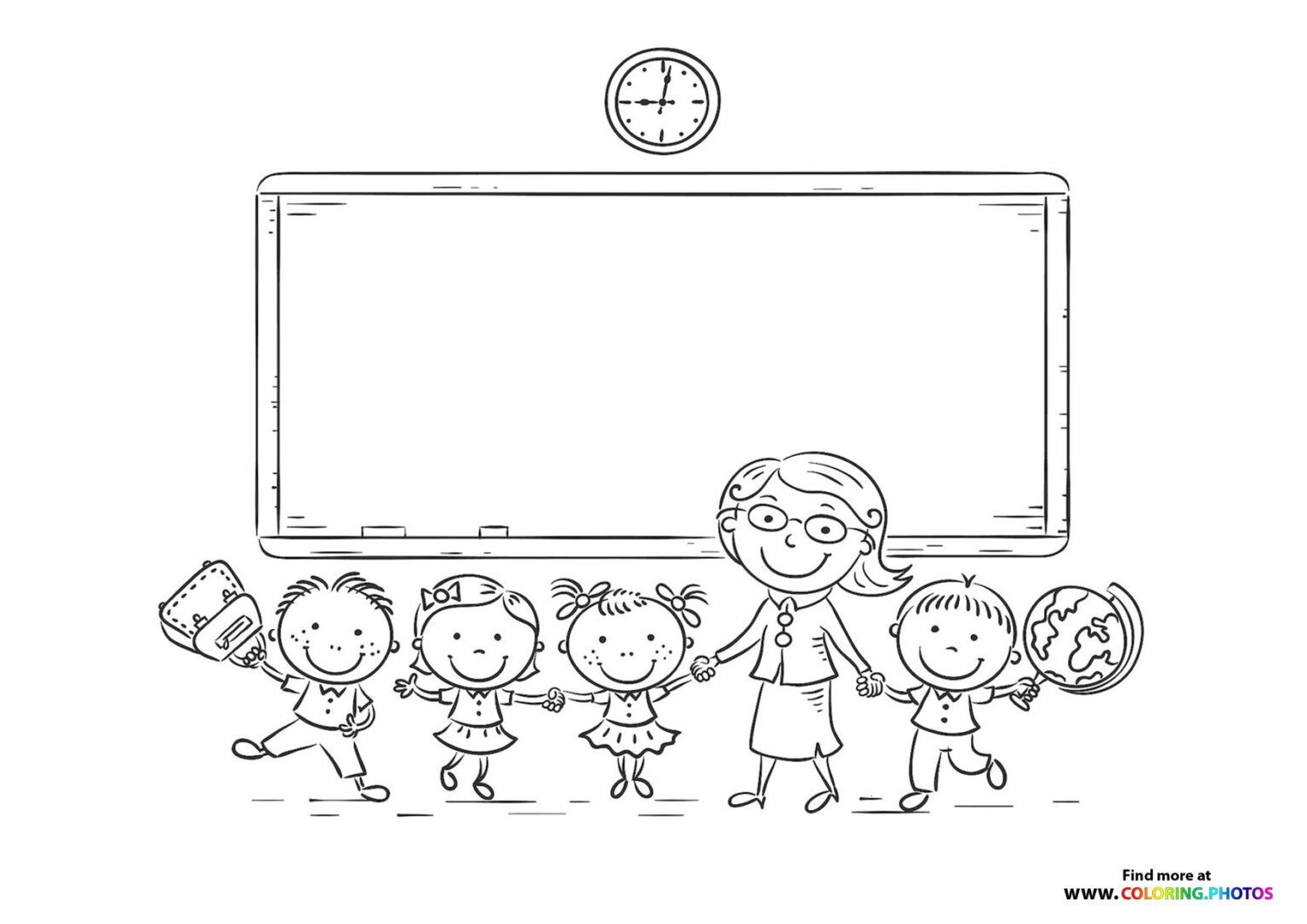 Kids in front of blackboard - Coloring Pages for kids