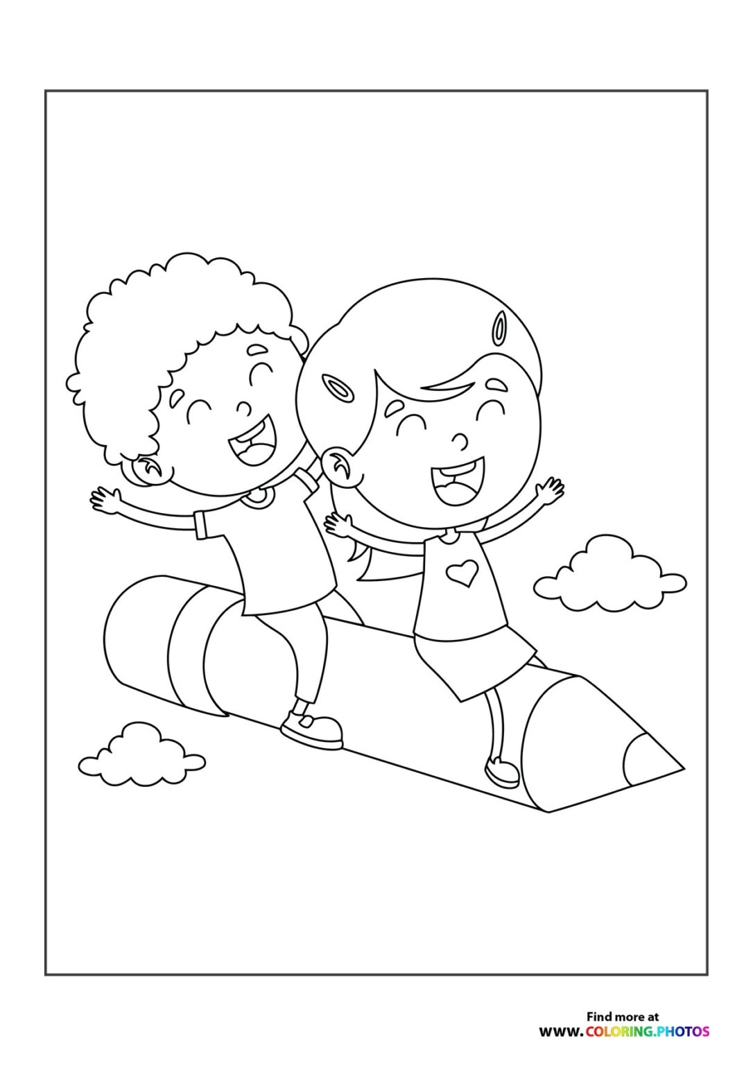 Kids on a rocket - Coloring Pages for kids