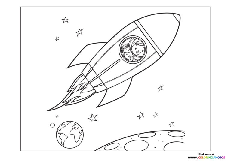 Kids traveling in rocket - Coloring Pages for kids