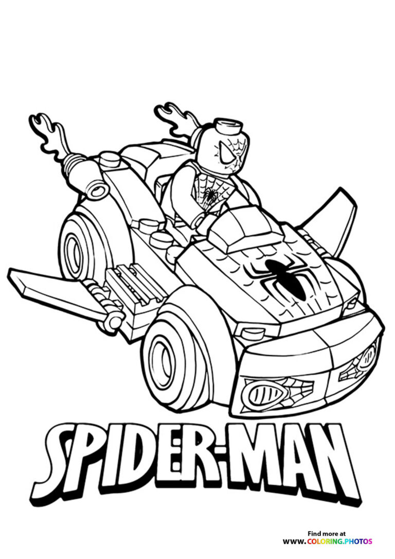 Lego Spiderman in a car - Coloring Pages for kids
