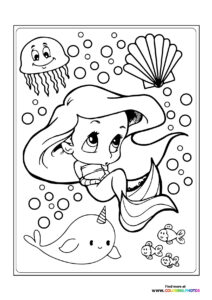 Little Ariel Disney princess - Coloring Pages for kids