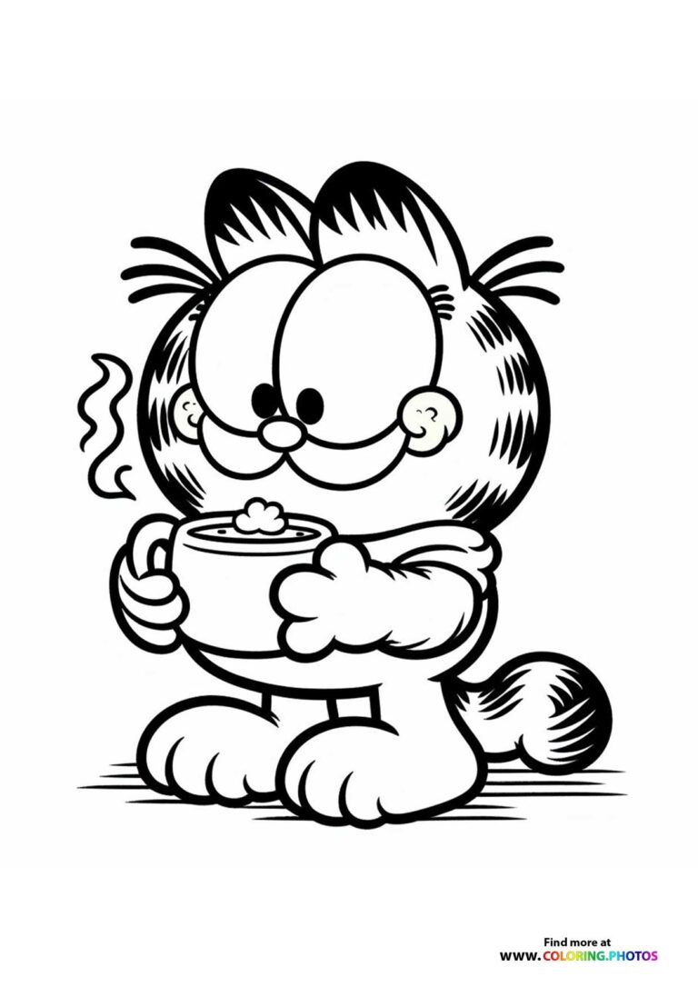 Little Garfield with coffe - Coloring Pages for kids