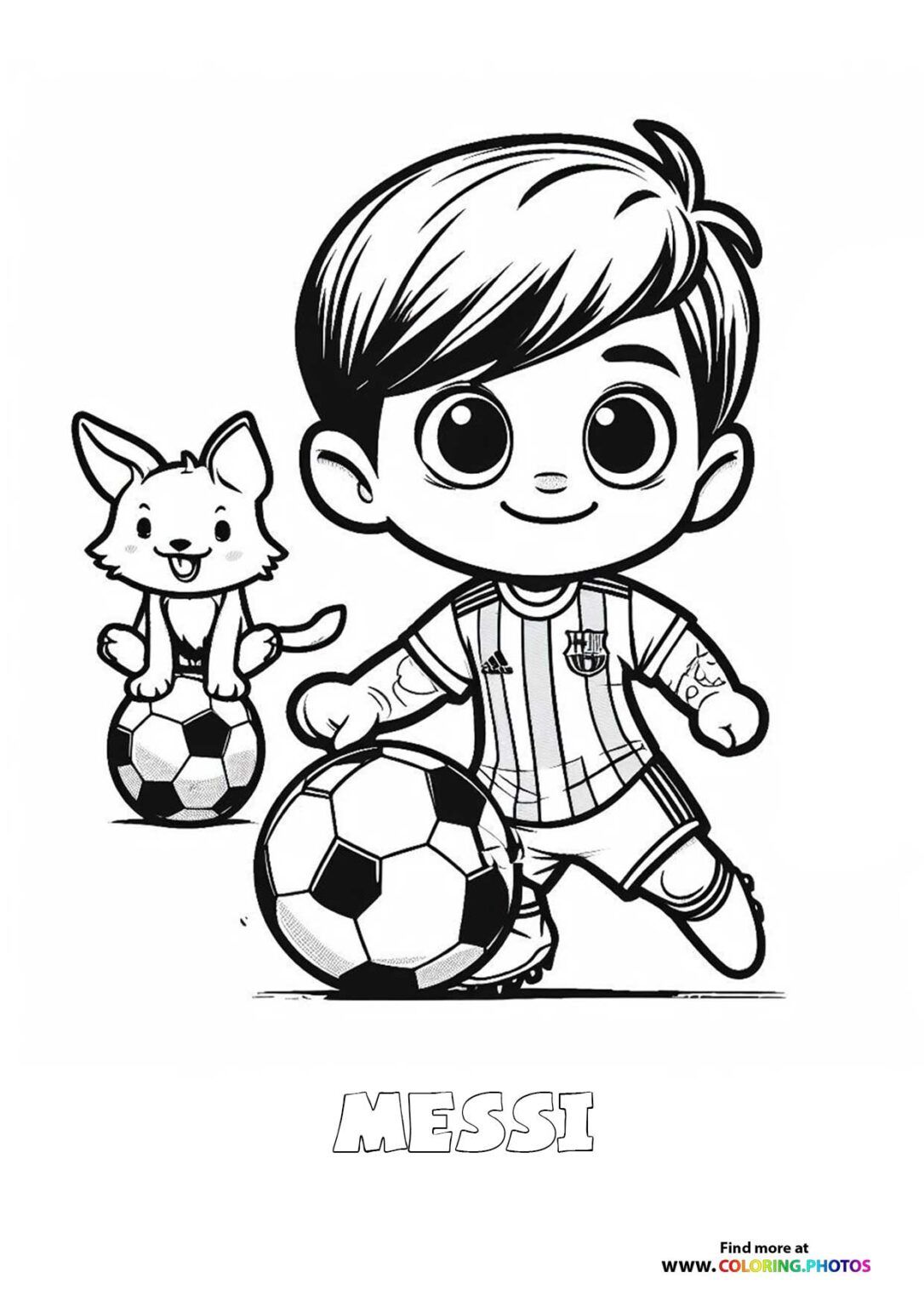 Little Messi with a cat - Coloring Pages for kids