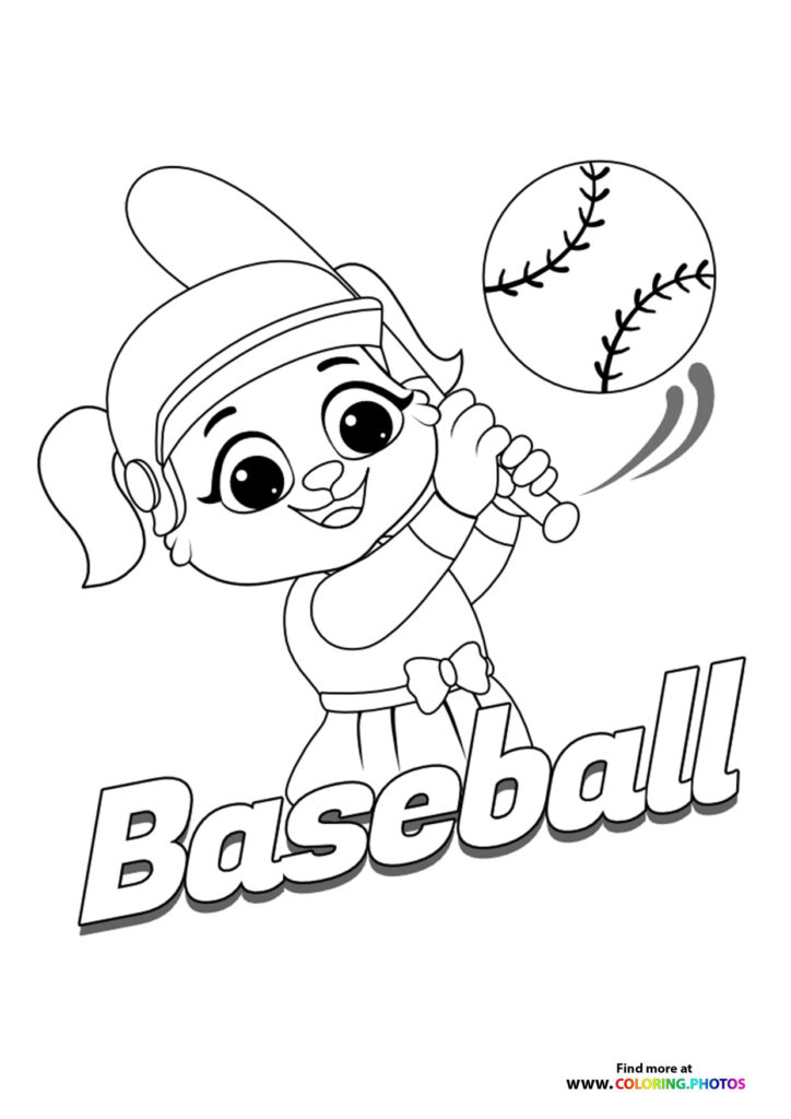 Little puppy playing baseball - Coloring Pages for kids