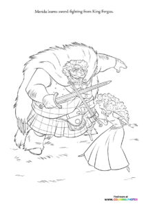 Merida sword fighting King Fergus - Coloring Pages for kids
