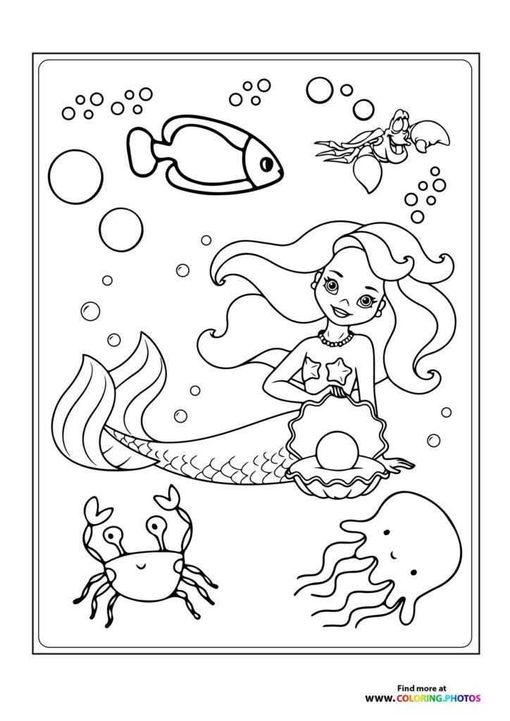 Mermaid with pearl - Coloring Pages for kids