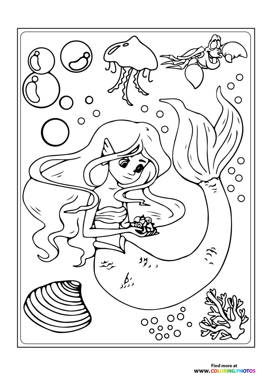 Mermaid with seashells - Coloring Pages for kids