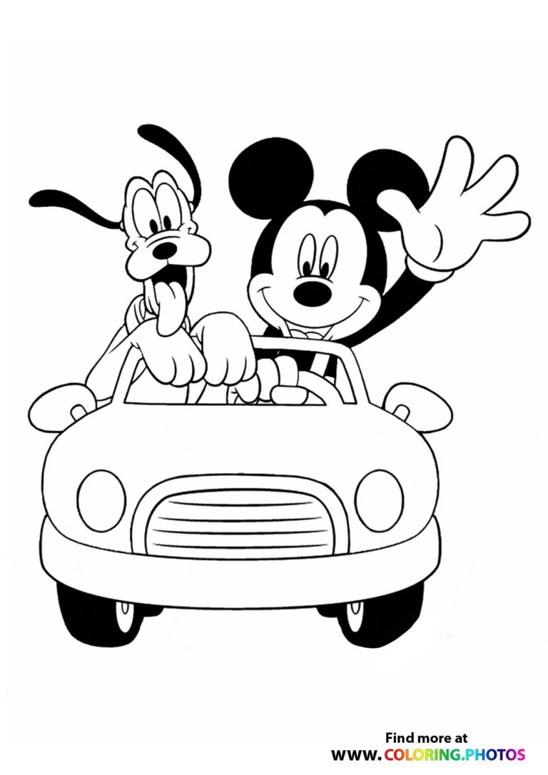 Mickey Mouse driving Goofy - Coloring Pages for kids