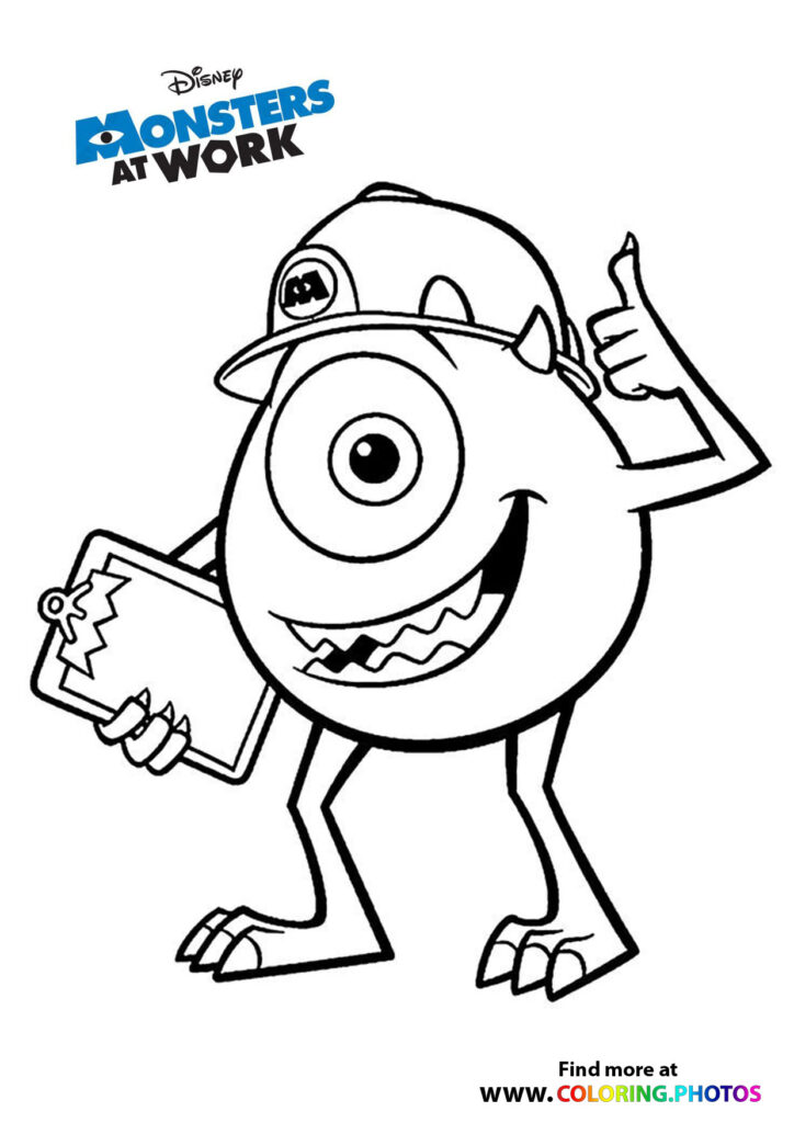 Mike with a hardhat - Monsters at work - Coloring Pages for kids