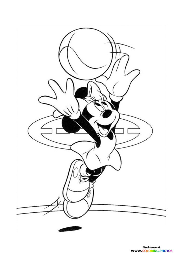 Minnie Mouse playing basketball - Coloring Pages for kids