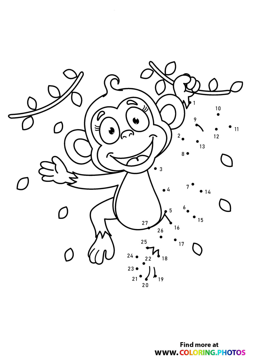 Monkey swinging dot the dots - Coloring Pages for kids
