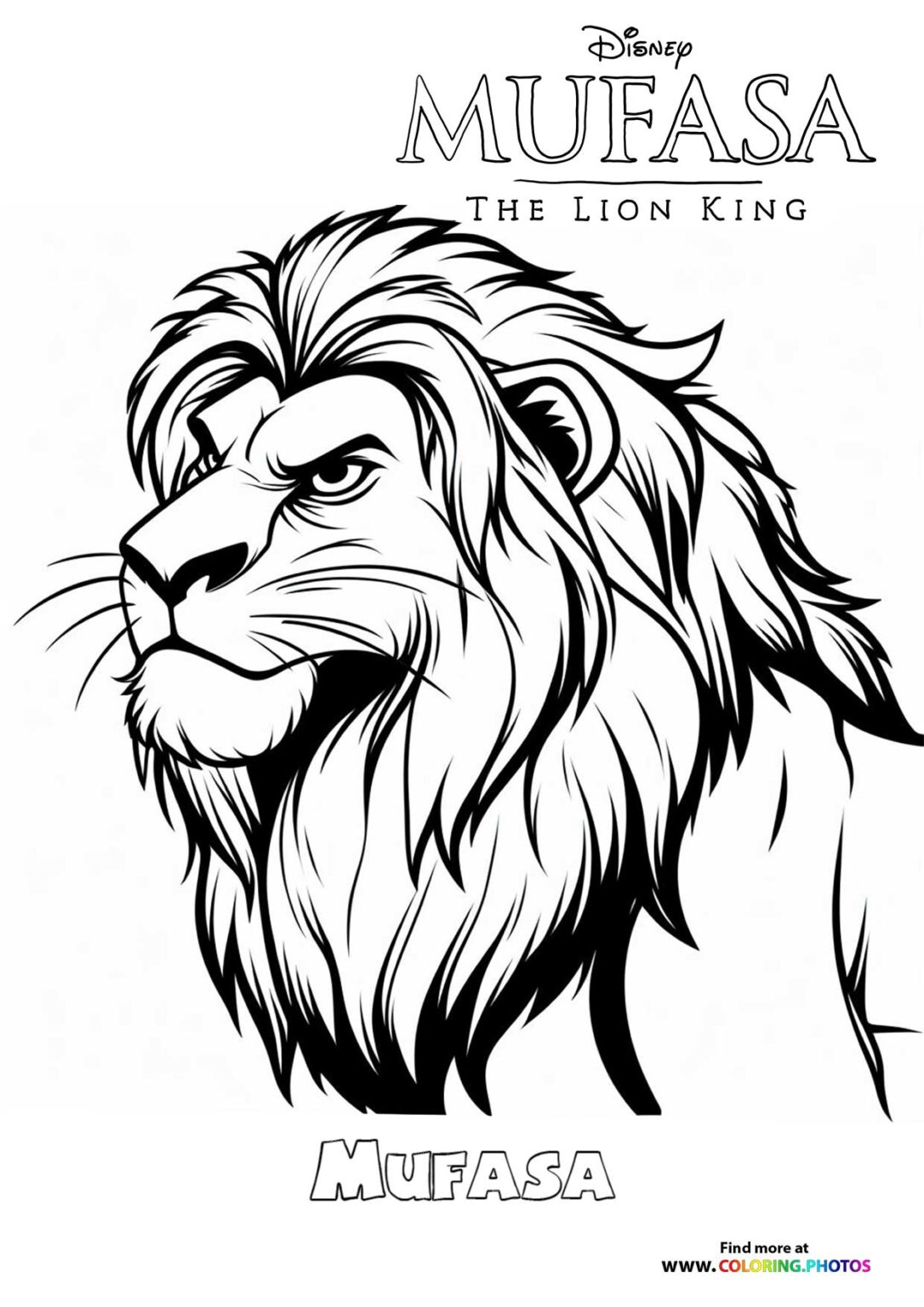 Mufasa the lion king looking into distance - Coloring Pages for kids